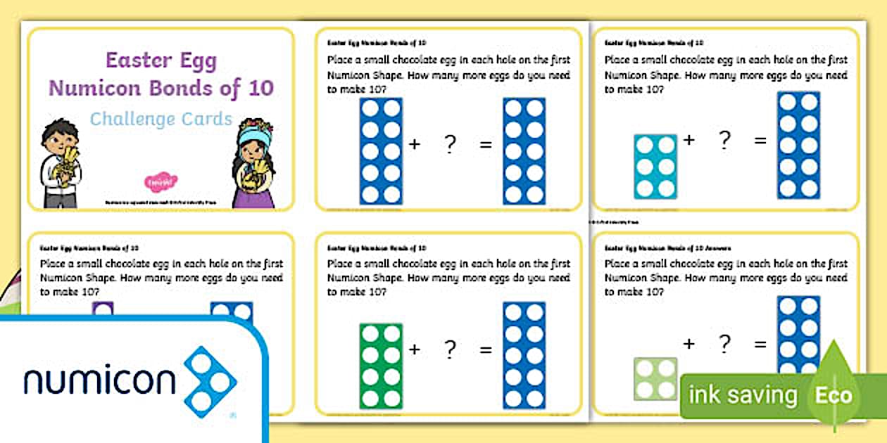 Easter Egg Number Bonds of 10 Numicon Shapes Challenge Cards